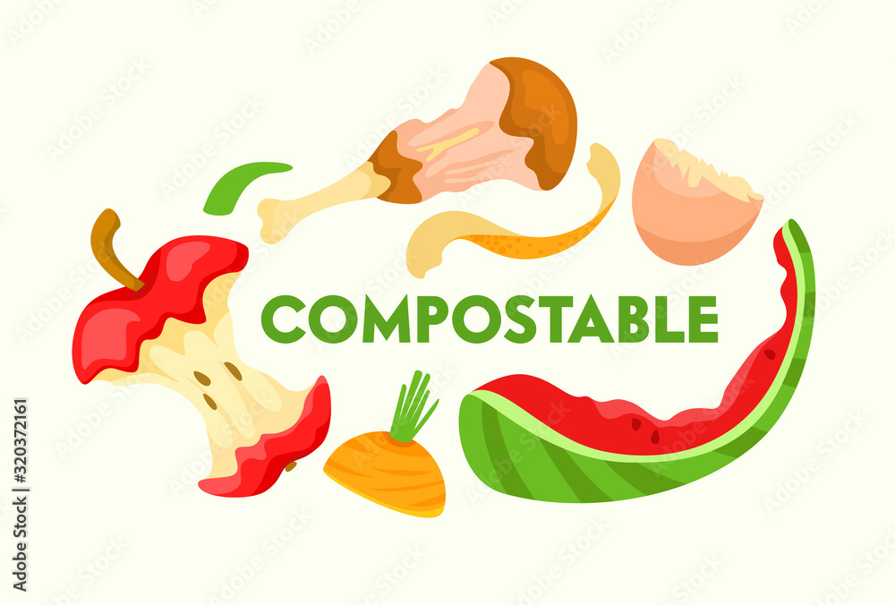 Compostable Vegetable, Fruit and Meat Kitchen Scraps on White ...