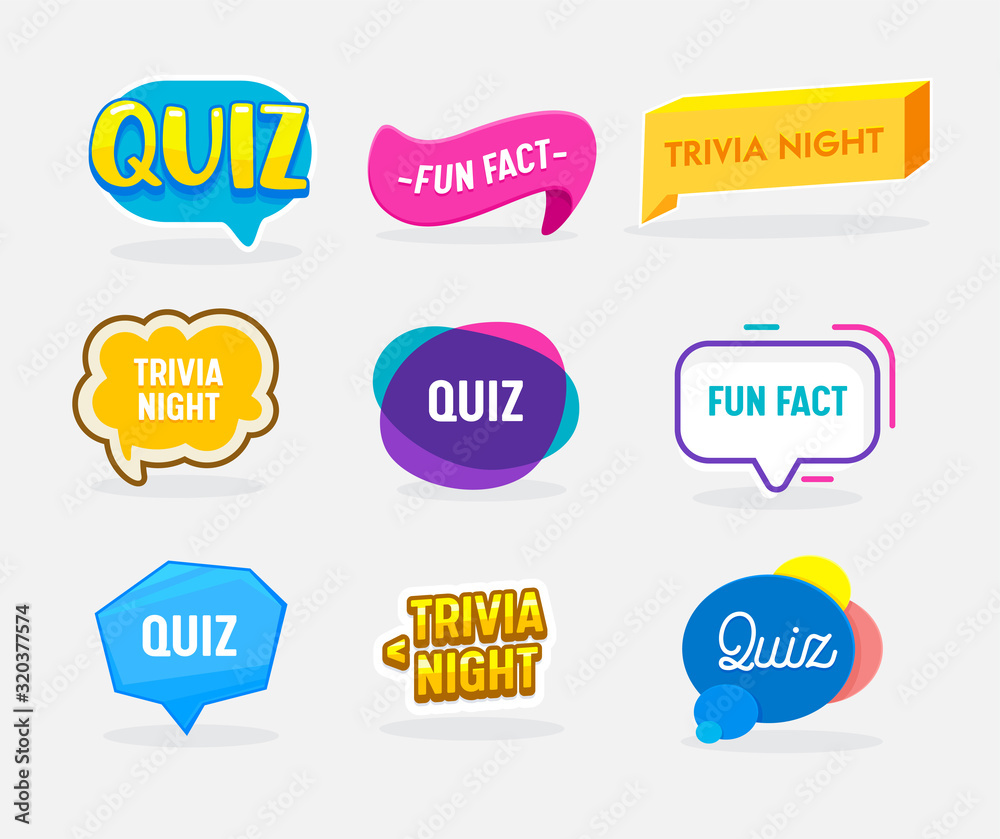 Set of Quiz, Fun Fact and Trivia Night Badges in Shape of Speech Bubble ...