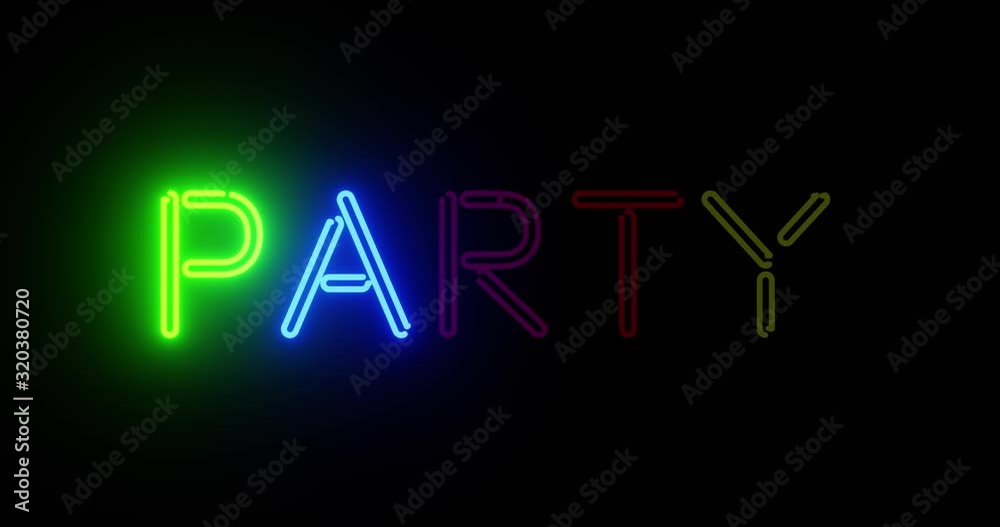 Neon party sign depicts celebration or fun event. Get together, bash or ...