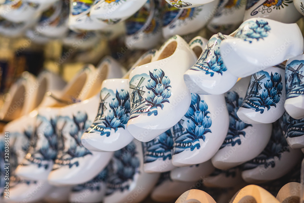 Traditional souvenirs from Amsterdam - fridge magnets, rows of ...