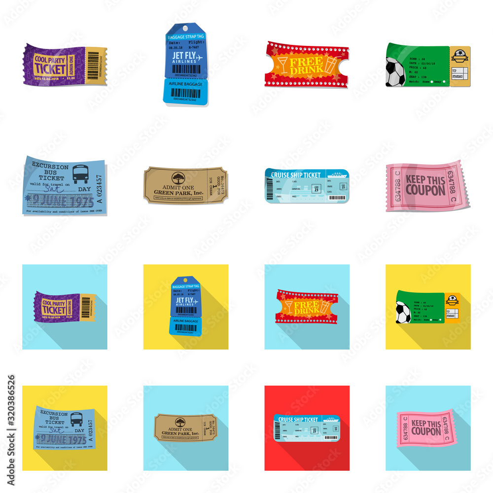 Vector illustration of ticket and admission sign. Collection of ticket ...