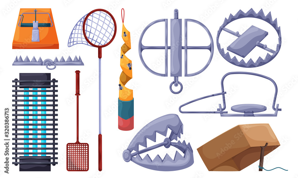 Trap for animal vector illustration on white background . Metal pitfall ...