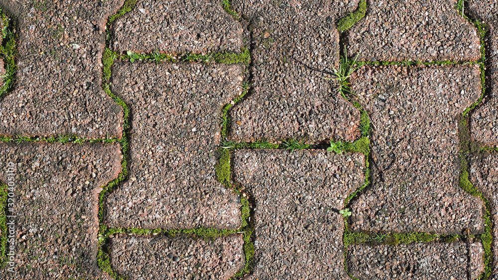 Texture of pavement with moss, grass or weeds. Background with free ...