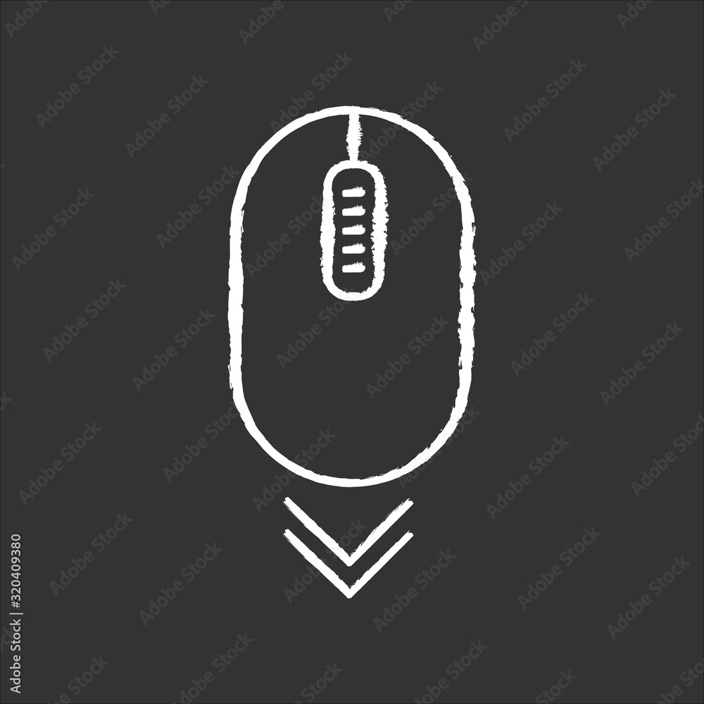 Scroll down mouse chalk white icon on black background. Internet page ...