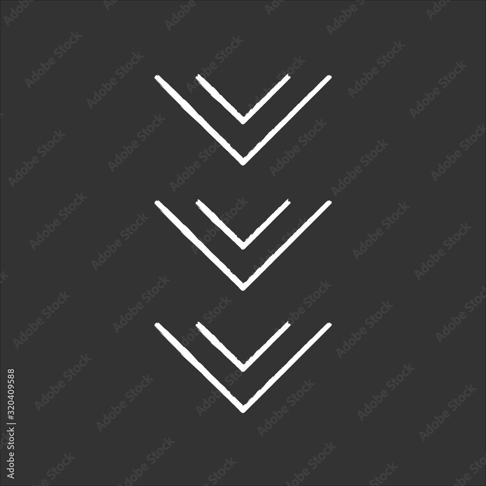 Scrolling down button chalk white icon on black background. Three ...