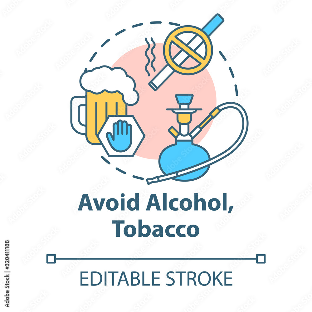 Avoid alcohol and tobacco concept icon. Give up cigarette. Refuse beer ...