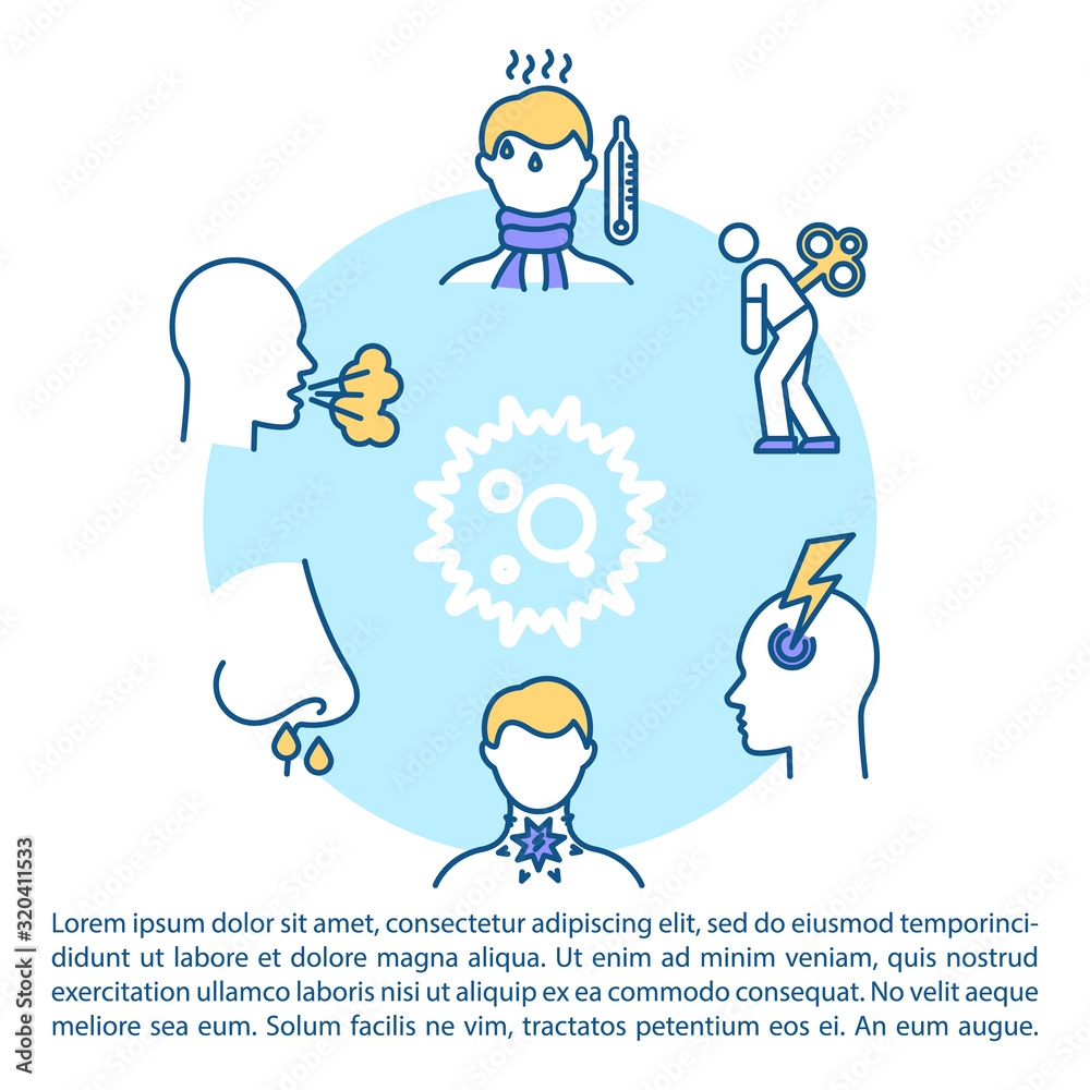 Influenza symptoms concept icon with text. Flu sickness. High ...