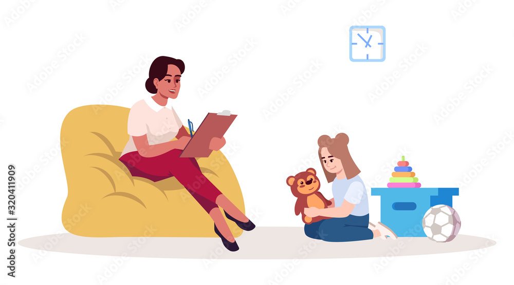 Vecteur Stock Child therapy session semi flat RGB color vector ...