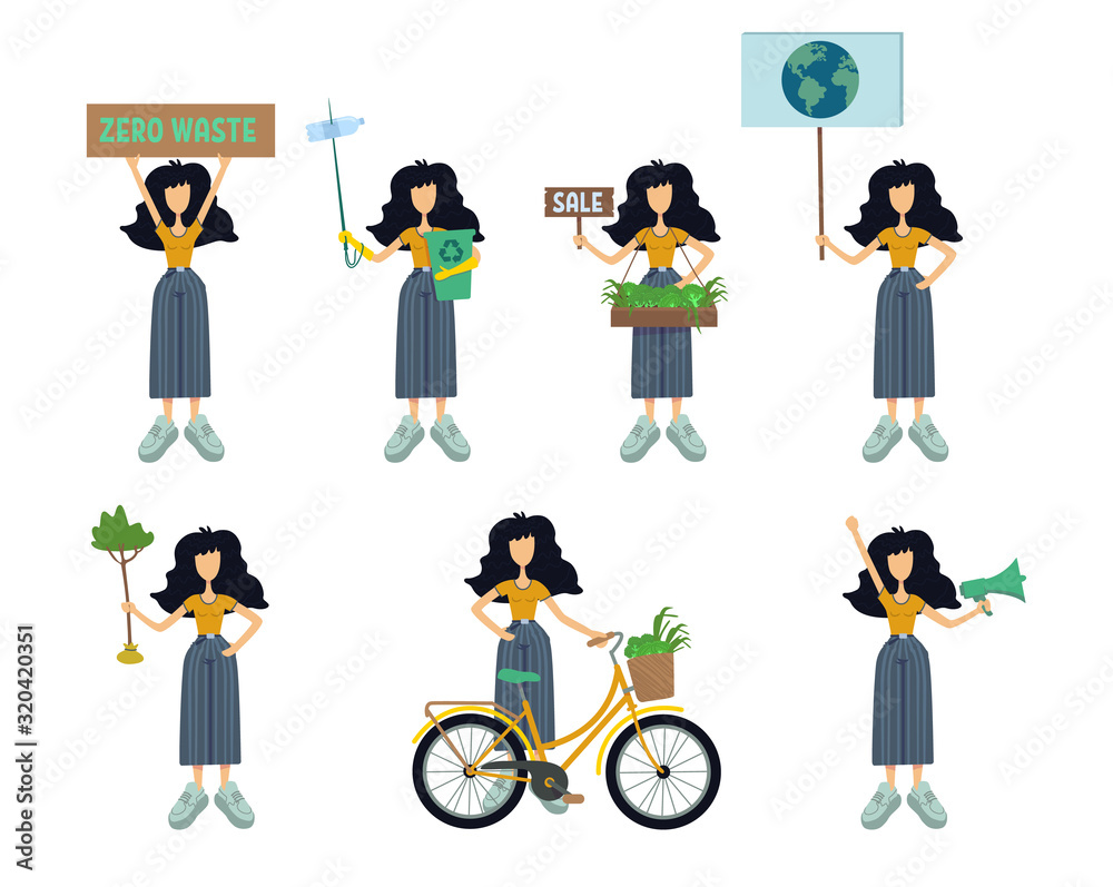 Zero waste flat cartoon vector illustrations kit. Environment ...