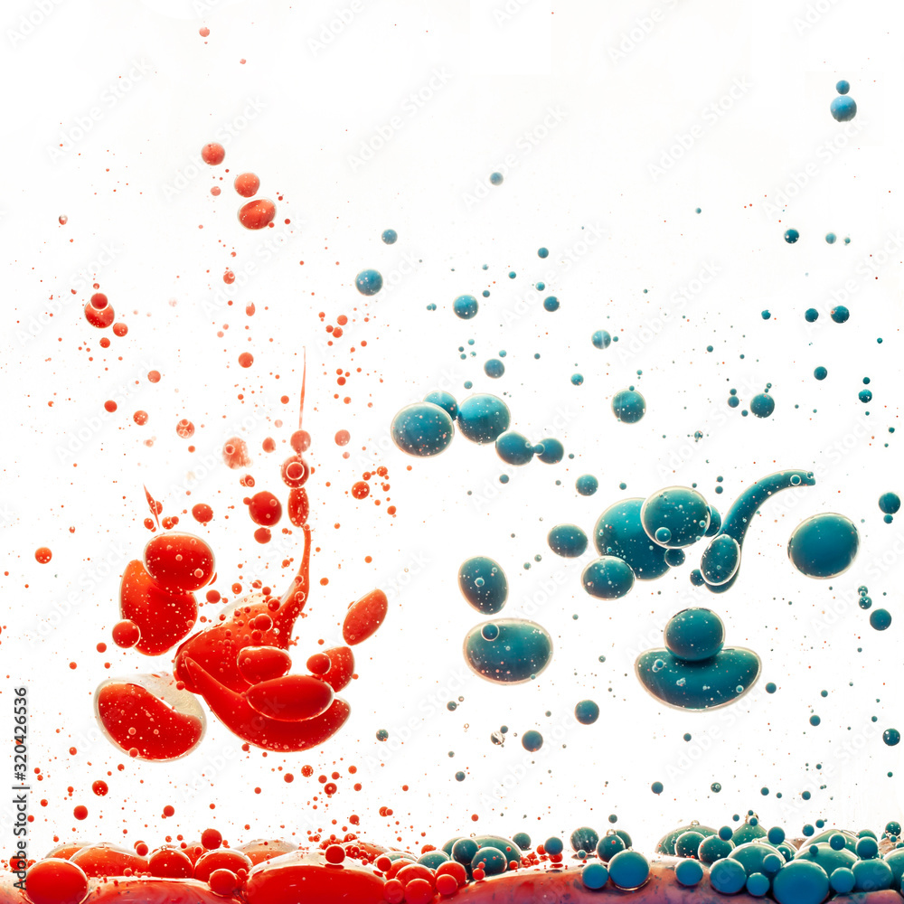 Red and blue bubbles isolated on white background. Creative background ...