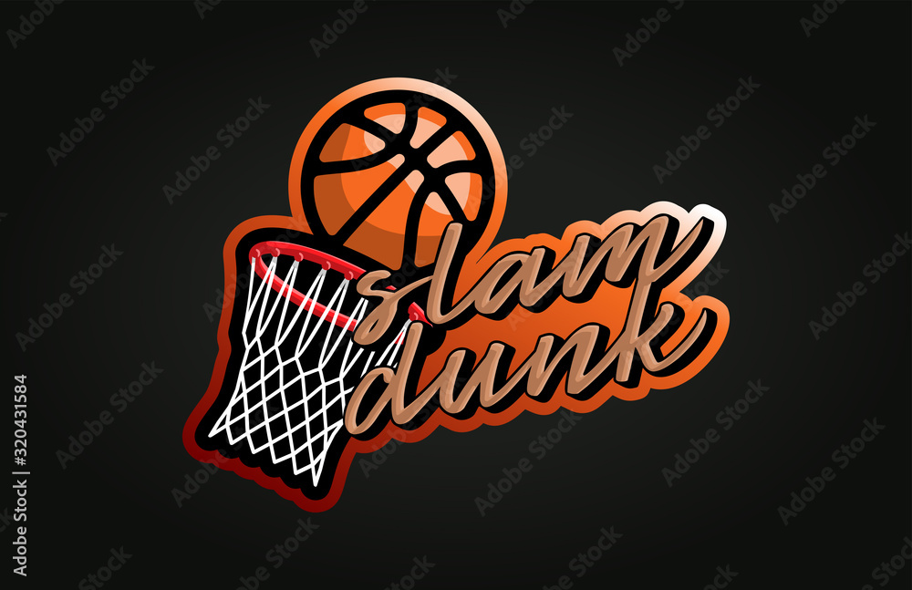 Vector Typography basketball slam dunk sport retro style sticker emblem ...