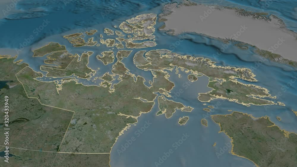 Nunavut, territory with its capital, zoomed and extruded on the ...