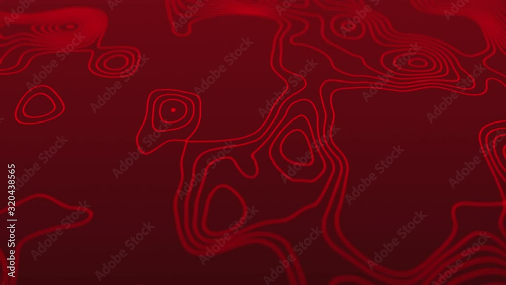 Abstract red colored animation. Topography style. Bright contours. Wavy ...