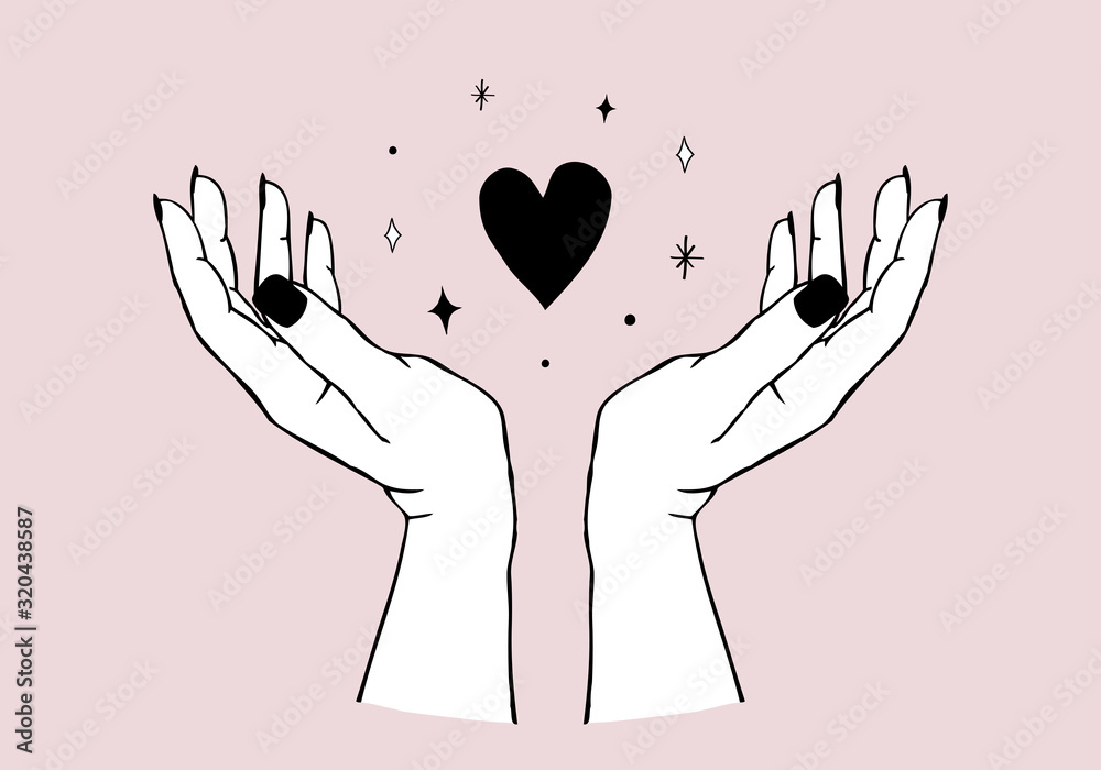 Vector trendy illustration of gesture - hands holding heart in modern ...