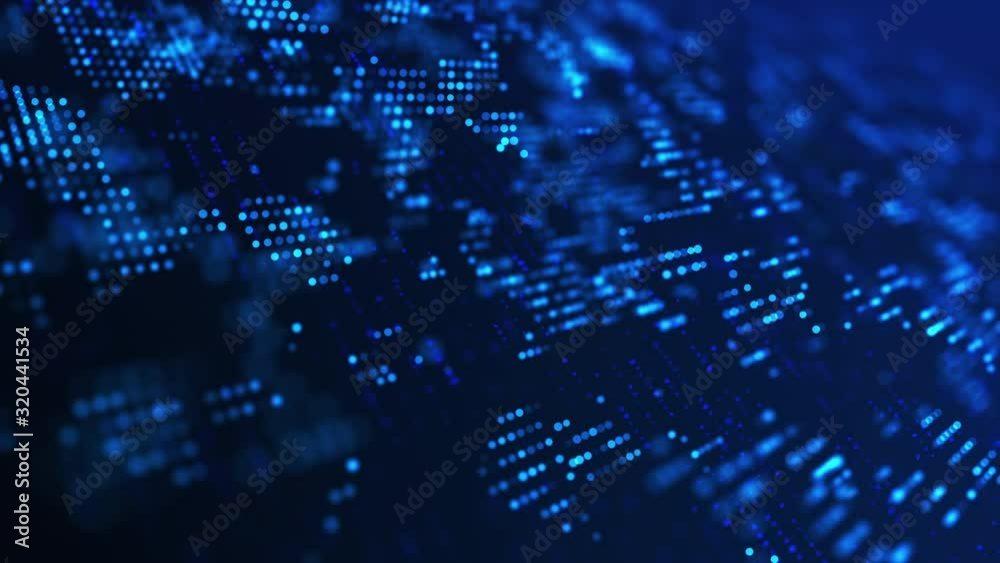 Blue colored Abstract digital matrix background. Futuristic big data information technology ...