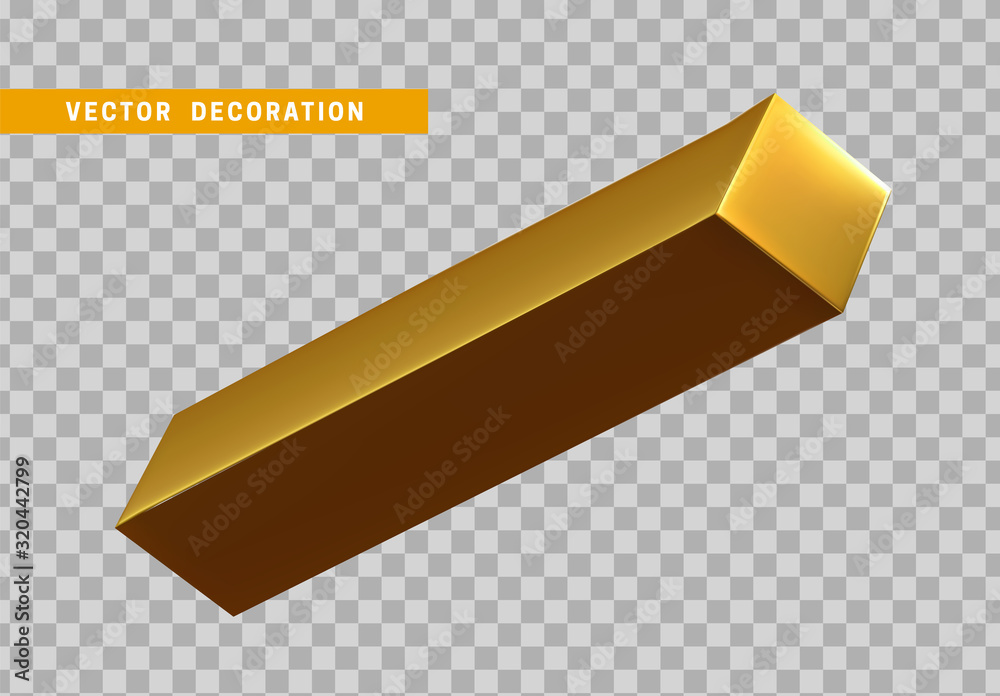 Cuboid is three-dimensional geometric shape isolated with gold color ...