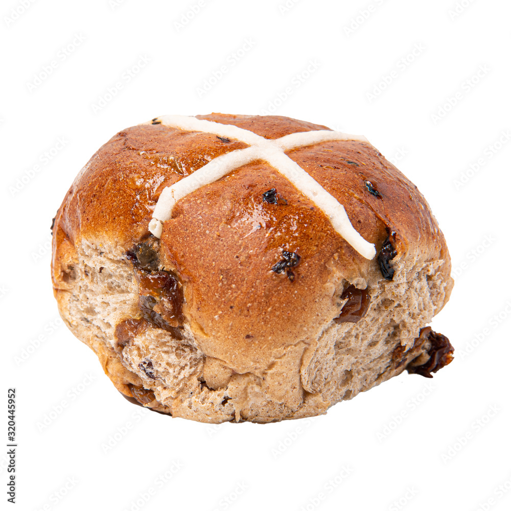 Single hot cross bun on white background Stock Photo | Adobe Stock