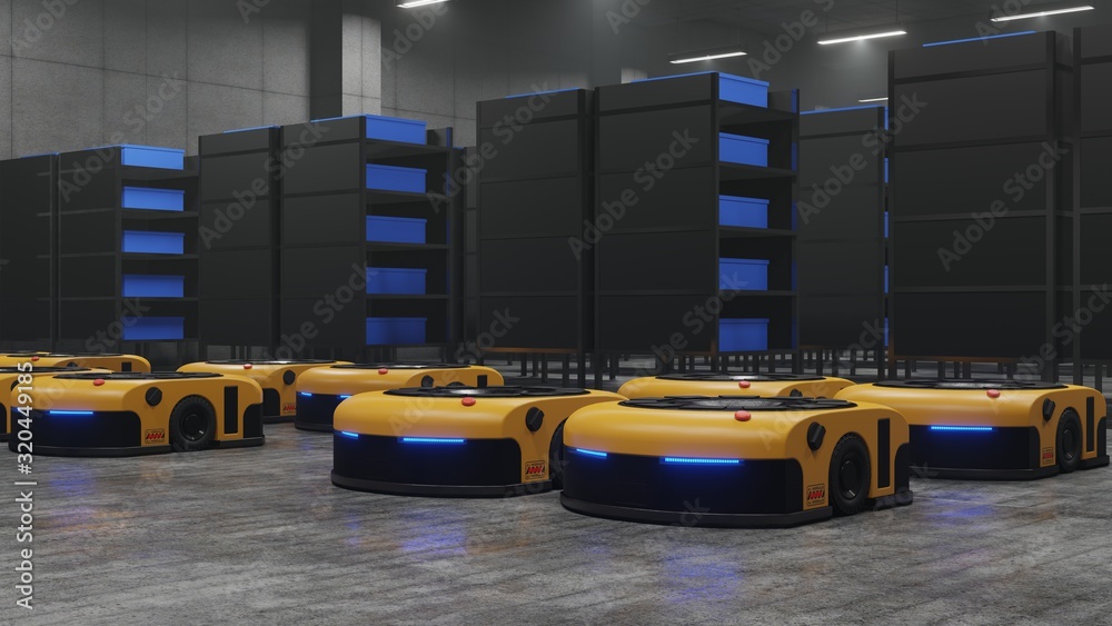 Warehouse in logistic center with Automated guided vehicle Is a ...