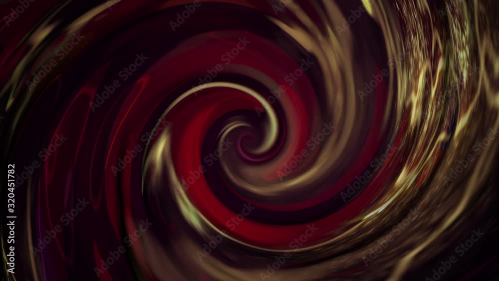 Abstract red and gold liquid spiral motion background with glittering ...
