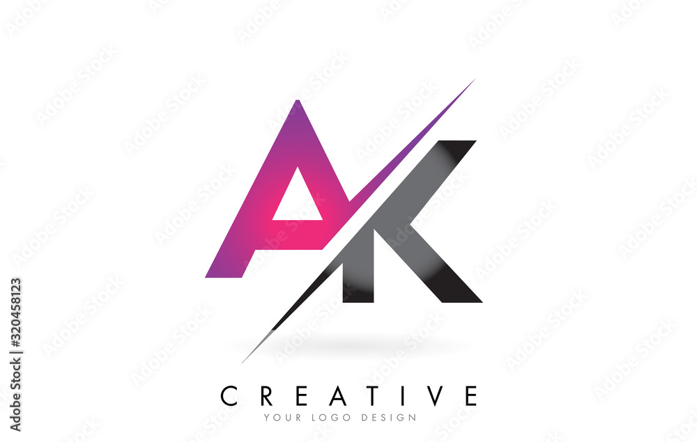 AK A K Letter Logo with Colorblock Design and Creative Cut. Stock ...
