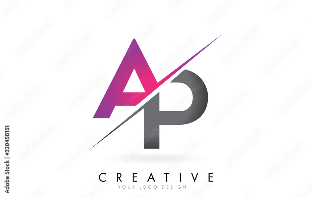 AP A P Letter Logo with Colorblock Design and Creative Cut. Stock ...