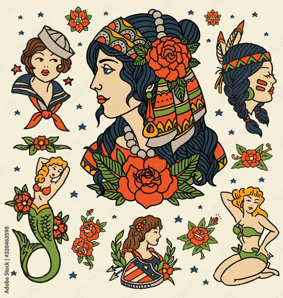 Traditional Woman Face Tattoo