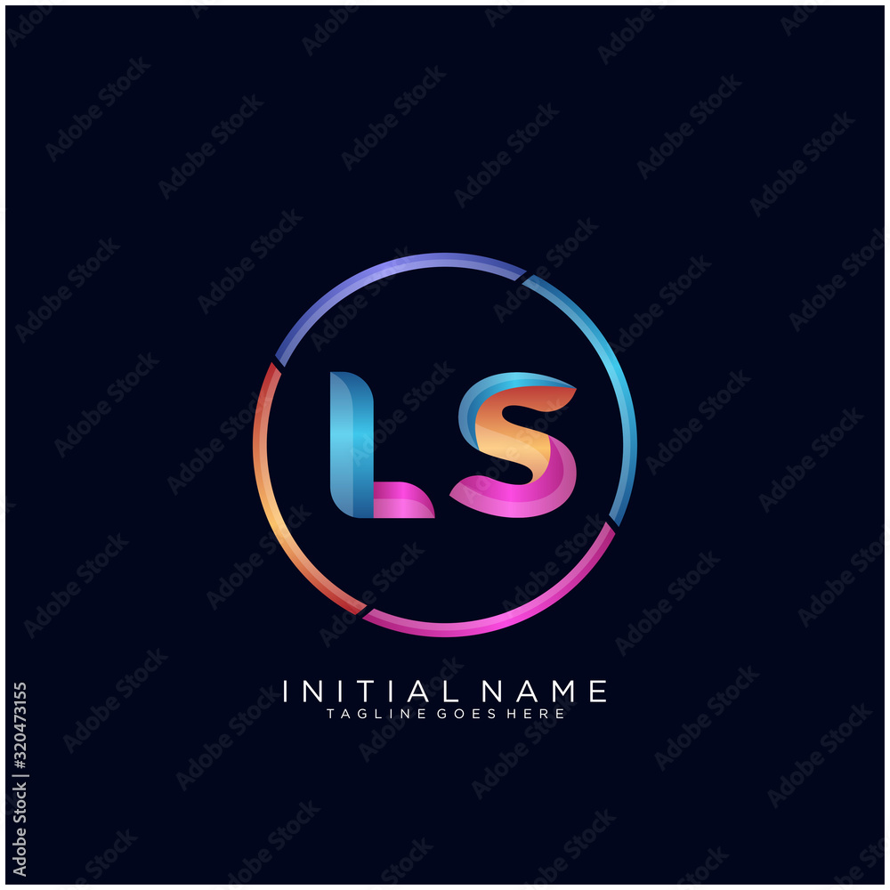 Initial letter LS curve rounded logo, gradient vibrant colorful glossy ...