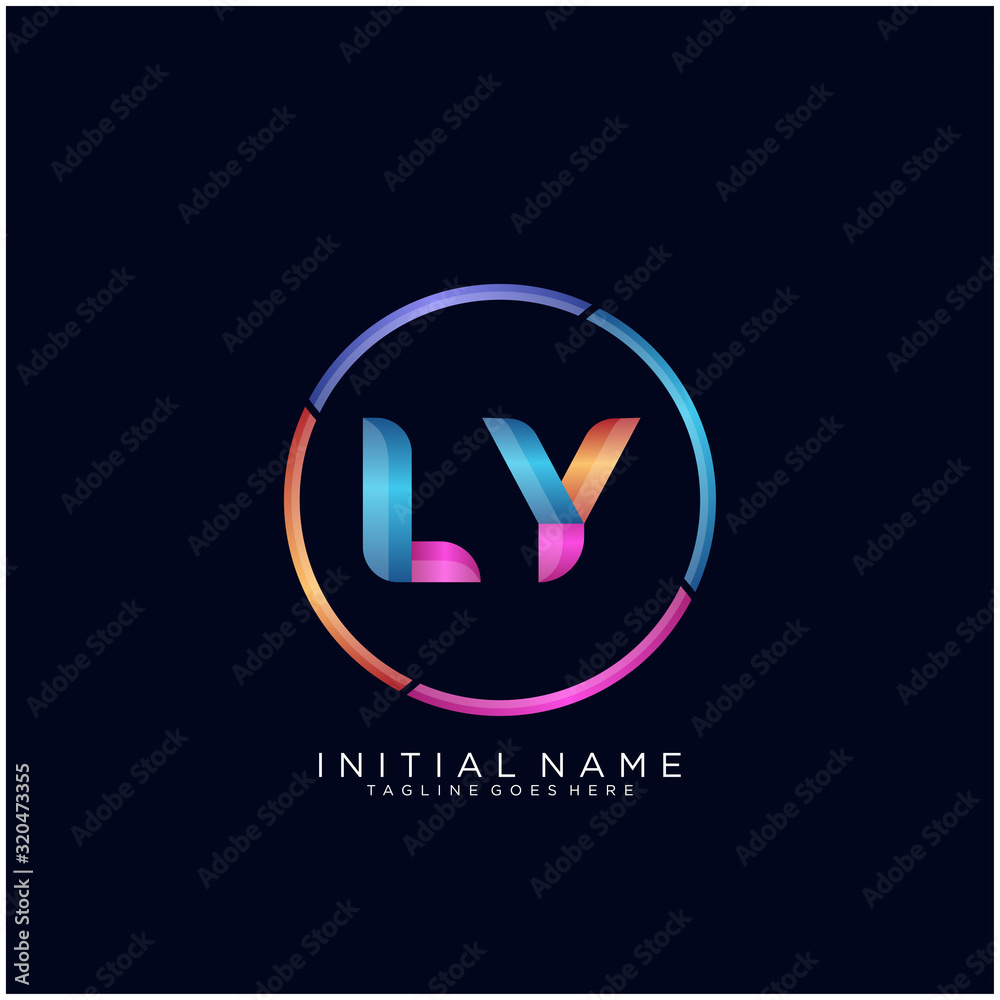 Initial letter LY curve rounded logo, gradient vibrant colorful glossy ...