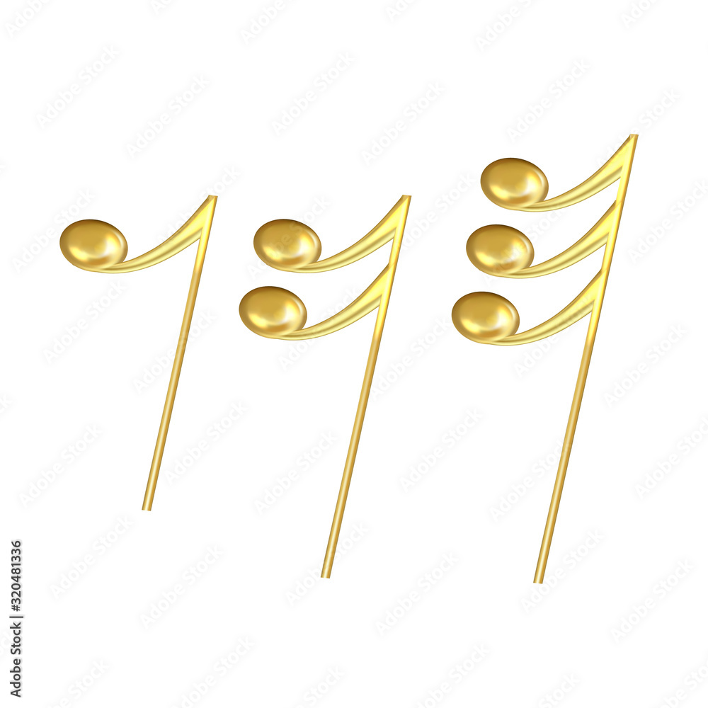 Musical Note Symbols In Golden Color Set Vector. Collection Of Classic ...