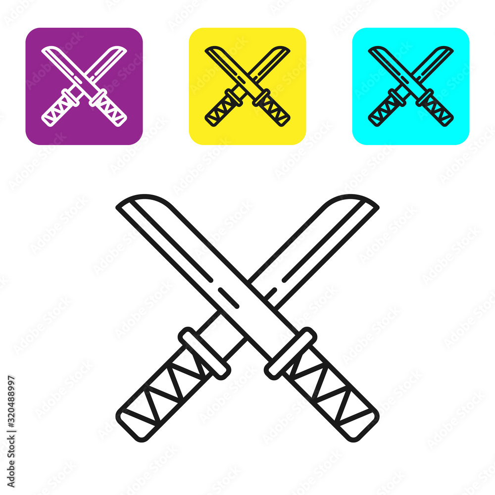 Black line Traditional Japanese katana icon isolated on white ...