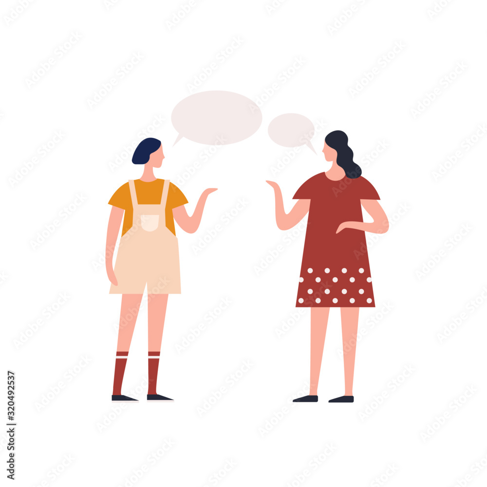 Young teen girl talking to female friend with speech bubbles vector ...