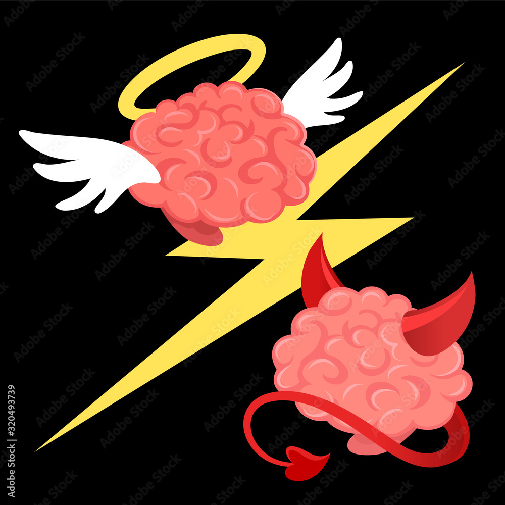 Vector creative illustration of character pink human brain battle of ...
