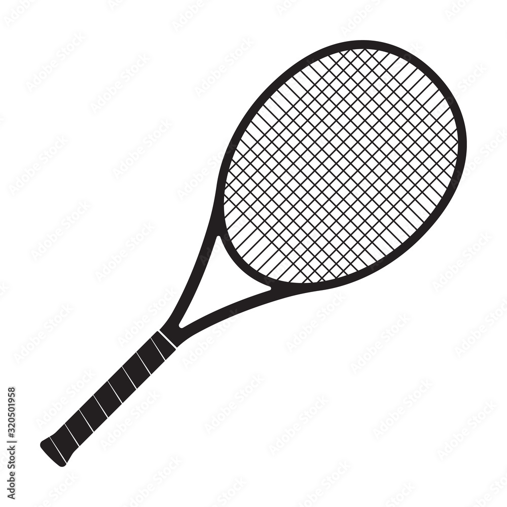 Poster Tennis racket icon. Black silhouette. Vector illustration ...