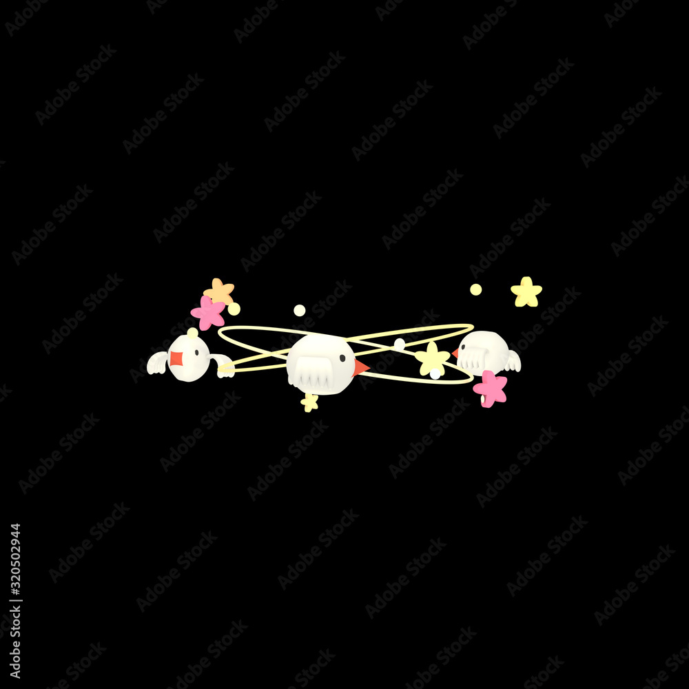 Cartoon dizzy stars and birds effect on black background. 3d rendering ...