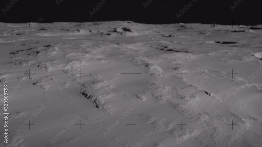 Moon or Luna Close-up surface animation. Camera view with markers ...
