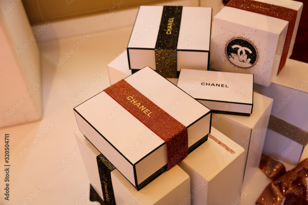 Moscow, Russia - January 16, 2020: Boxes With Chanel perfumes on a ...