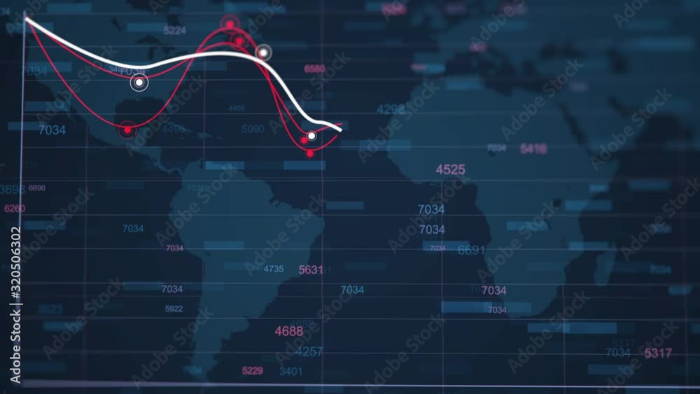 4K Business animation of falling chart of currency rate and economics ...