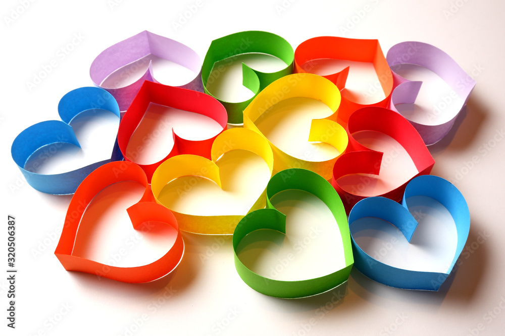 Bunch of multicolored paper hearts cutouts background Stock Photo ...