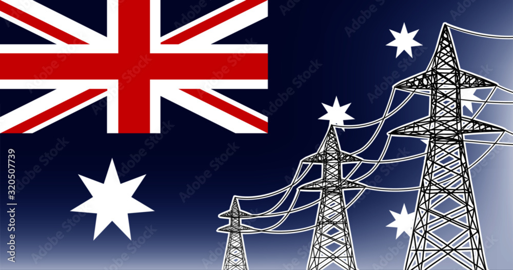 Australia power supply lines vector concept - 3 electric high voltage ...