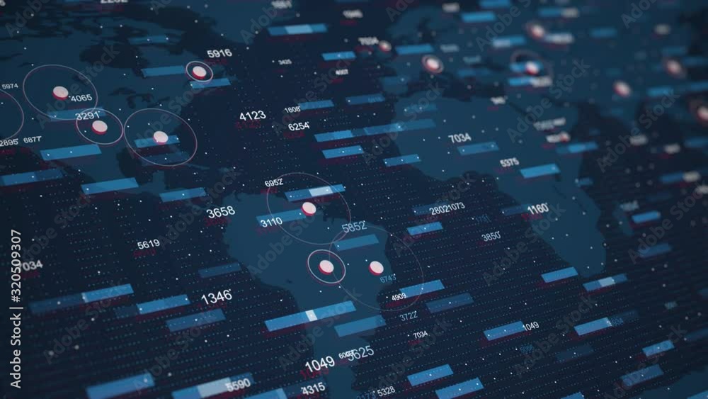4K Business animation of world statistics with floating global data on ...