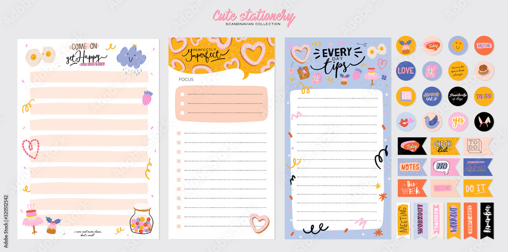 Collection of weekly or daily planner, note paper, to do list, stickers ...
