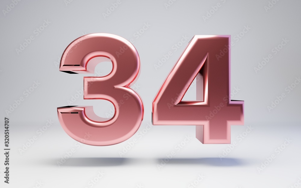 Rose Gold number 34 isolated on white background Stock Illustration ...