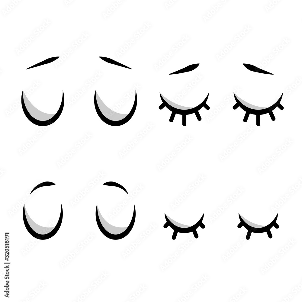 Cute close eyes vector cartoon set isolated on a white background ...