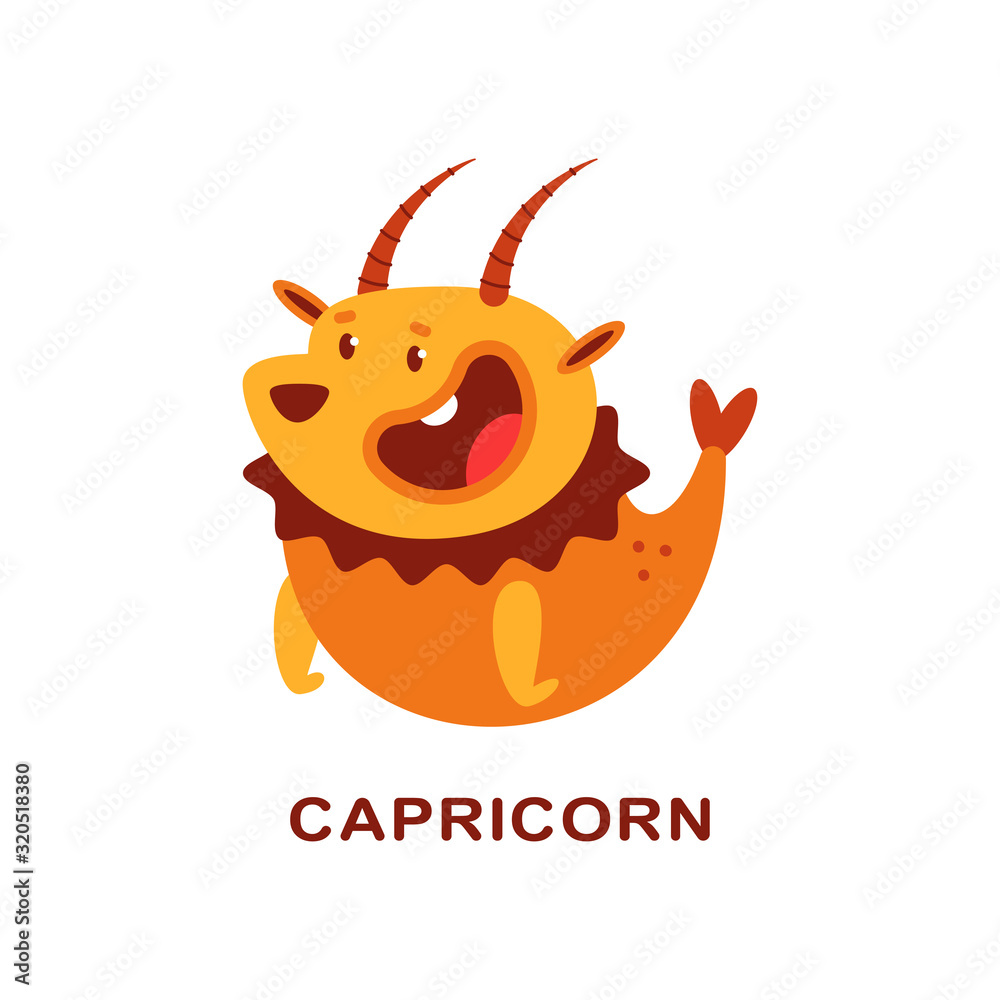 Capricorn cute zodiac sign vector cartoon character isolated on a white ...