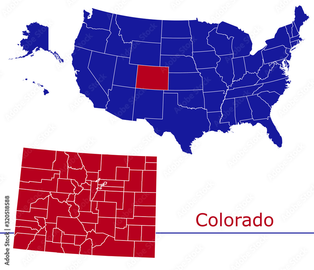 Colorado counties vector map with USA map colors national flag Stock ...