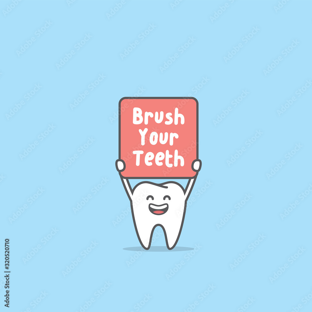 Happy Tooth boy smiling and holding the brush your teeth sign ...