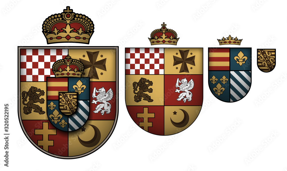 Set of ornate heraldic shields on white background. High detailed ...
