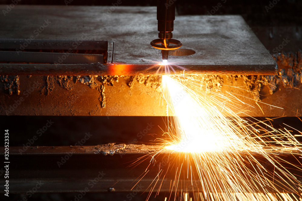 CNC Laser cutting of metal, modern industrial technology. Stock Photo ...