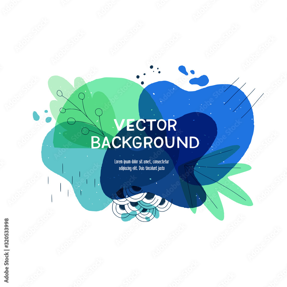 Liquid blobs layout with hand drawn elements. Floral motif paint ...