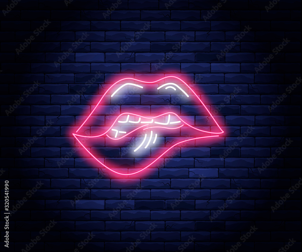 Female pink lips neon vector illustration. Stock Vector | Adobe Stock